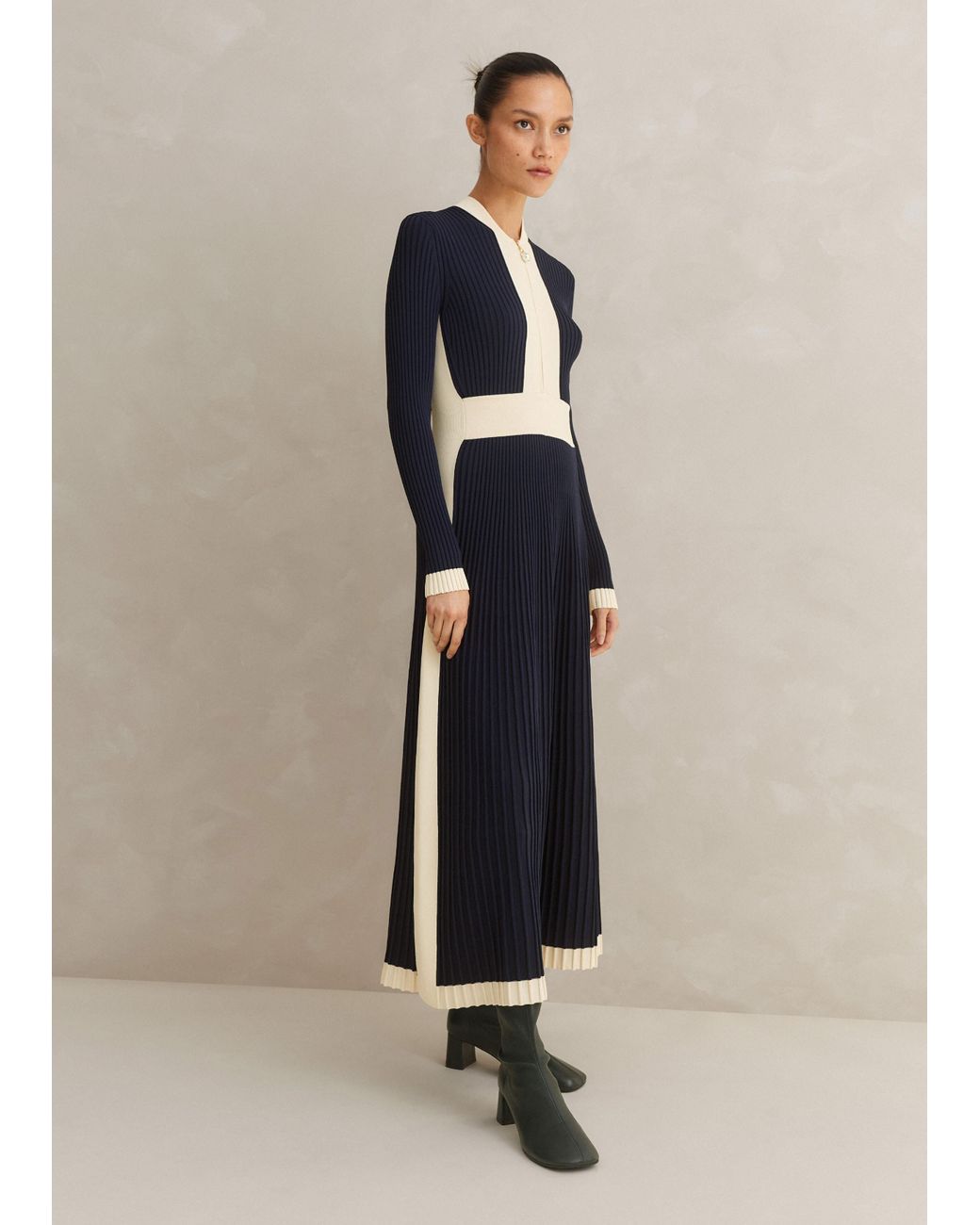 ME+EM Contrast Panel Pearl Zip Maxi Dress in Natural | Lyst