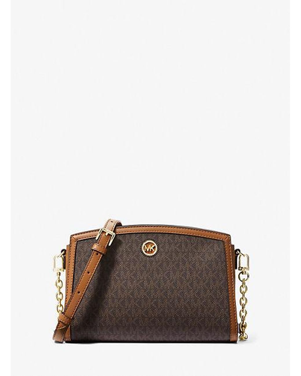 Michael Kors Mk Chantal Large Signature Logo Messenger Bag in Brown | Lyst
