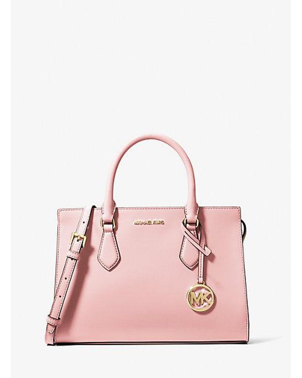 Michael Kors Sheila Medium Faux Saffiano Leather Satchel in Pink | Lyst
