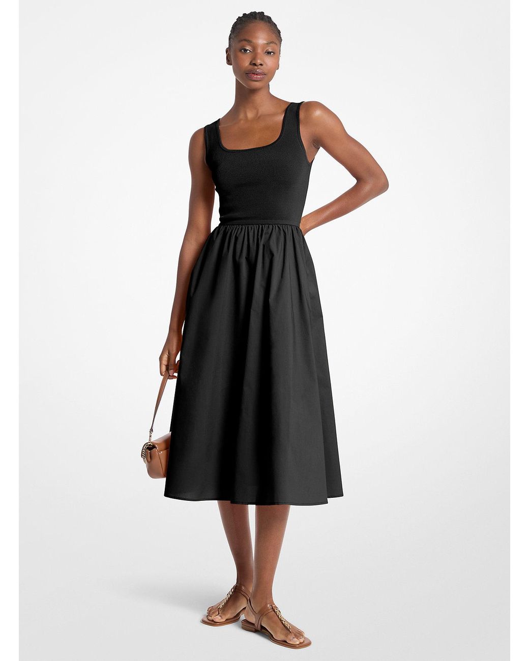 Michael Kors Outlet Mk Viscose Blend Midi Dress in Black | Lyst UK