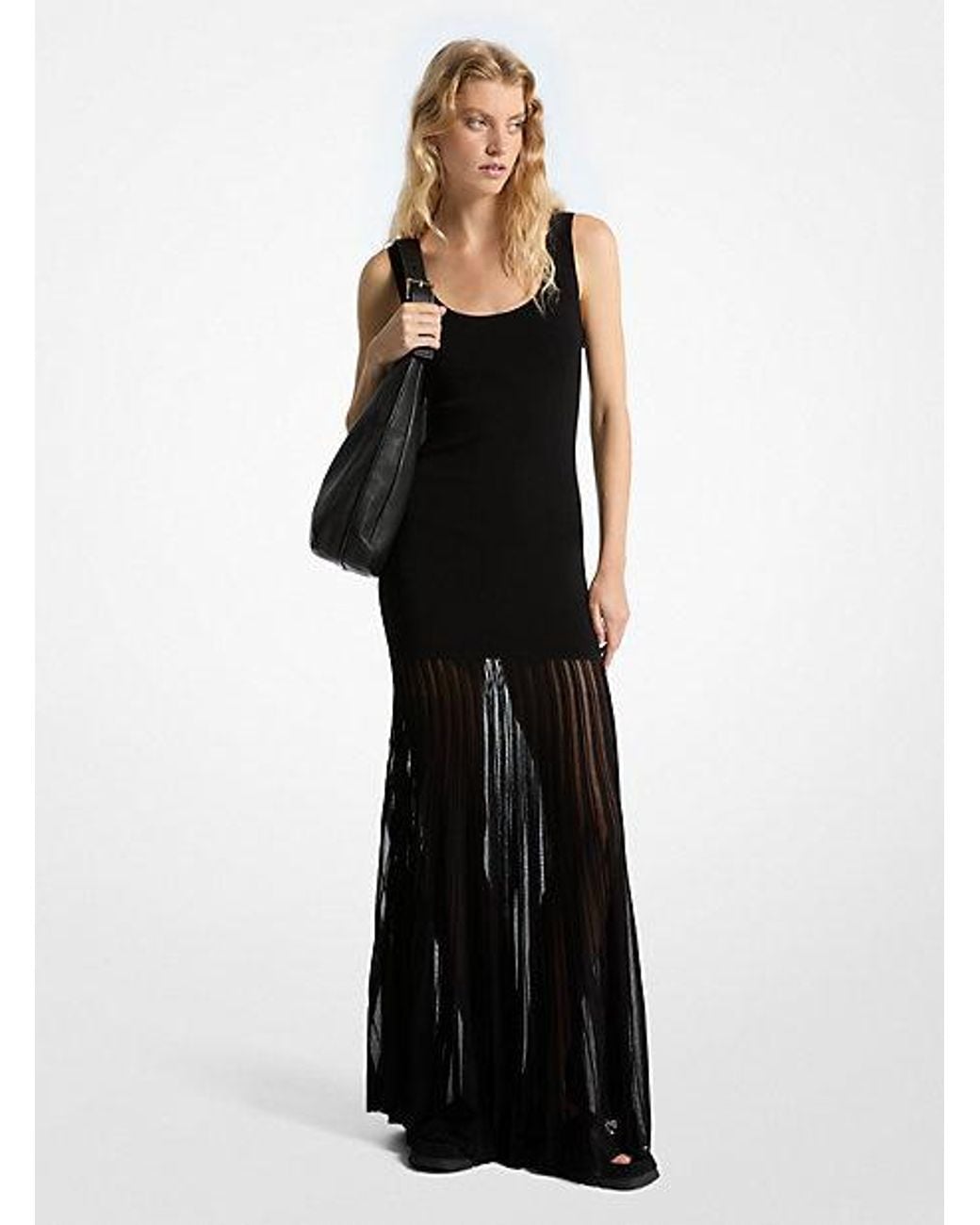 MICHAEL Michael Kors Mk Stretch Viscose Blend Sheer Maxi Dress in Black ...