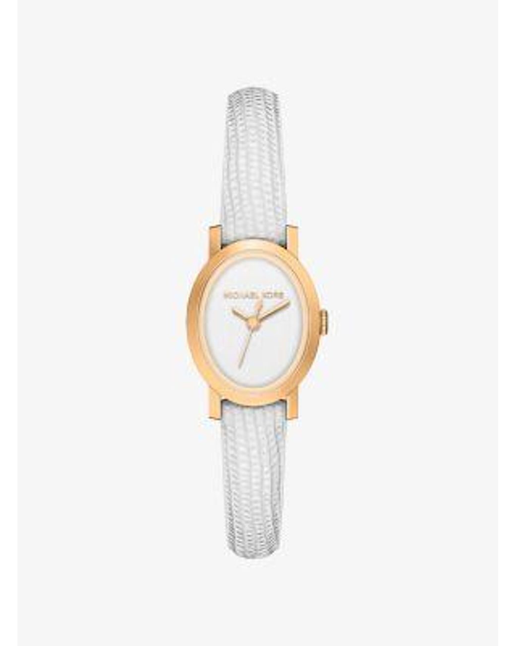 Michael Kors Petite Maude-Tone And Lizard Embossed Leather Watch in ...