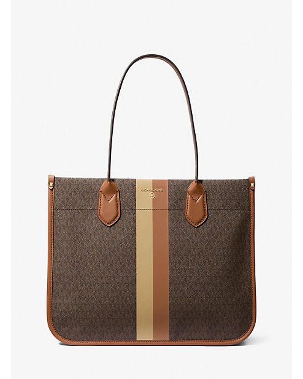 Michael Kors Heidi Large Stripe Signature Logo Tote Bag in Brown | Lyst