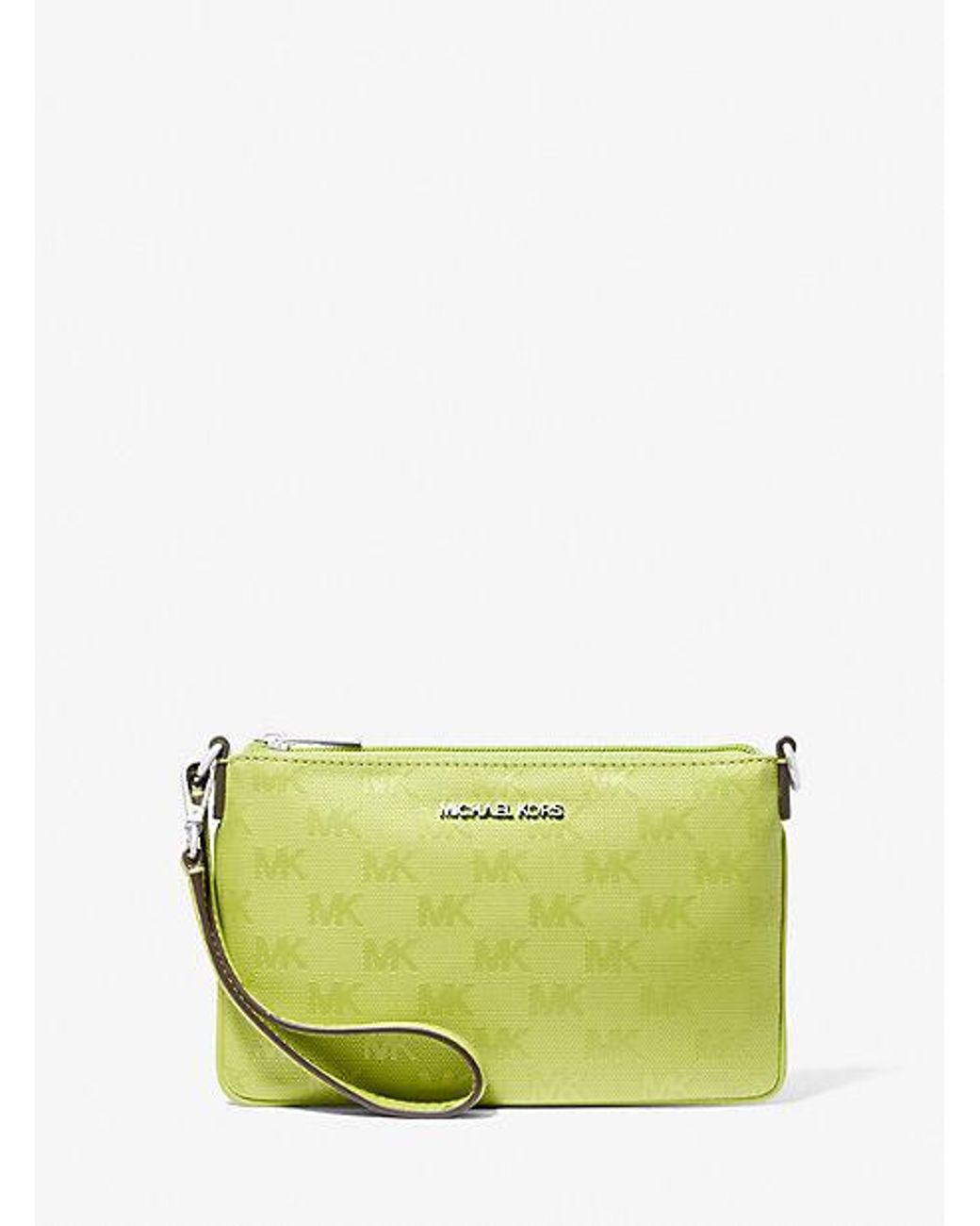 Michael Kors Outlet Mk Jet Set Travel Small Woven Logo Nylon Convertible Wristlet in Green Lyst