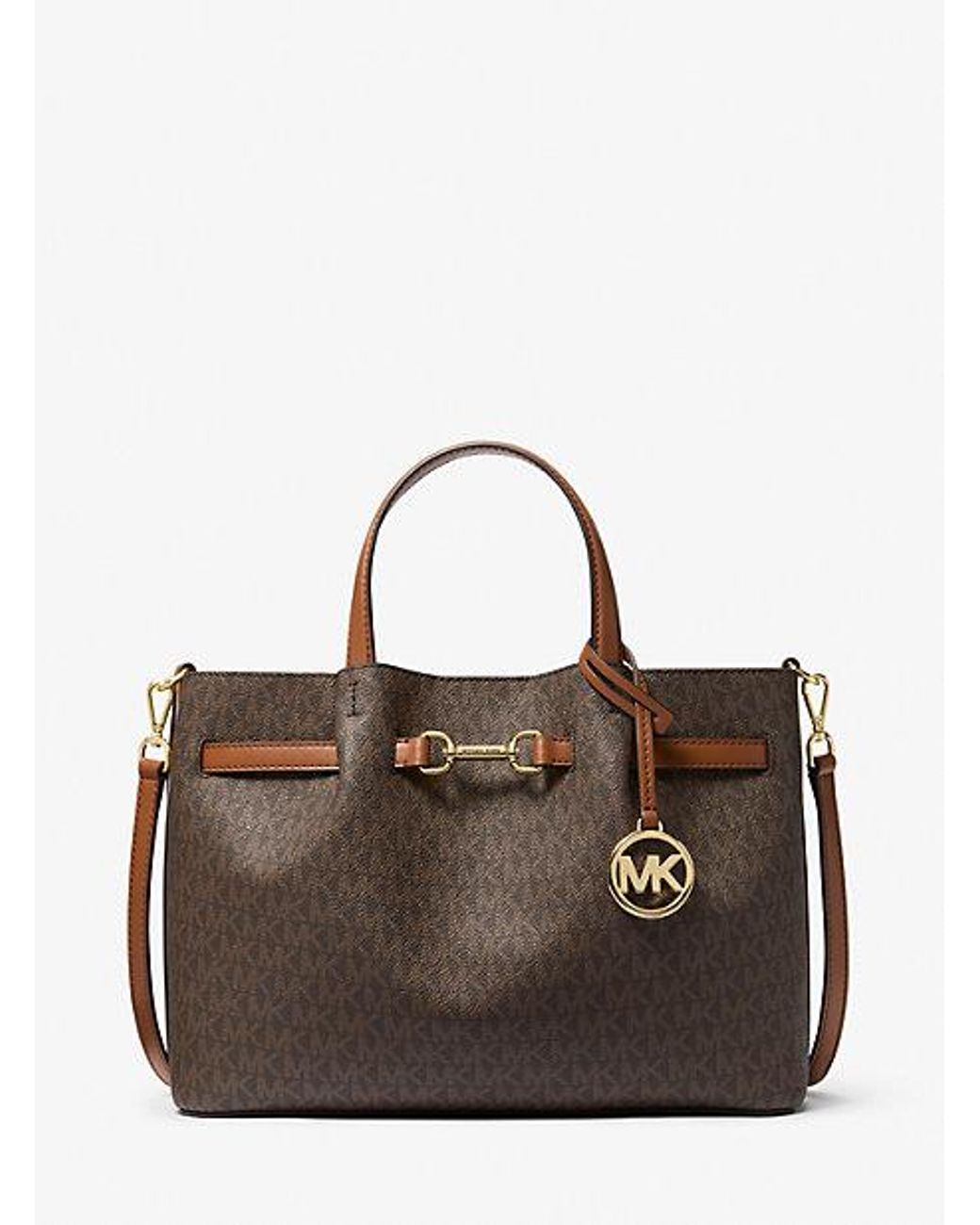 Michael Kors Carson Medium Signature Logo Satchel in Brown | Lyst