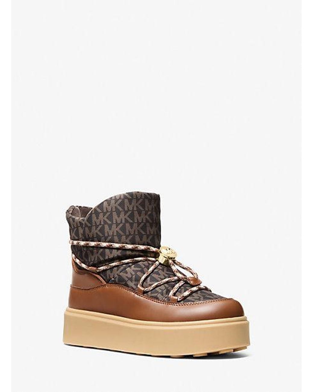 Michael Kors Romey Mixed-Media Lace-Up Boot in Brown | Lyst