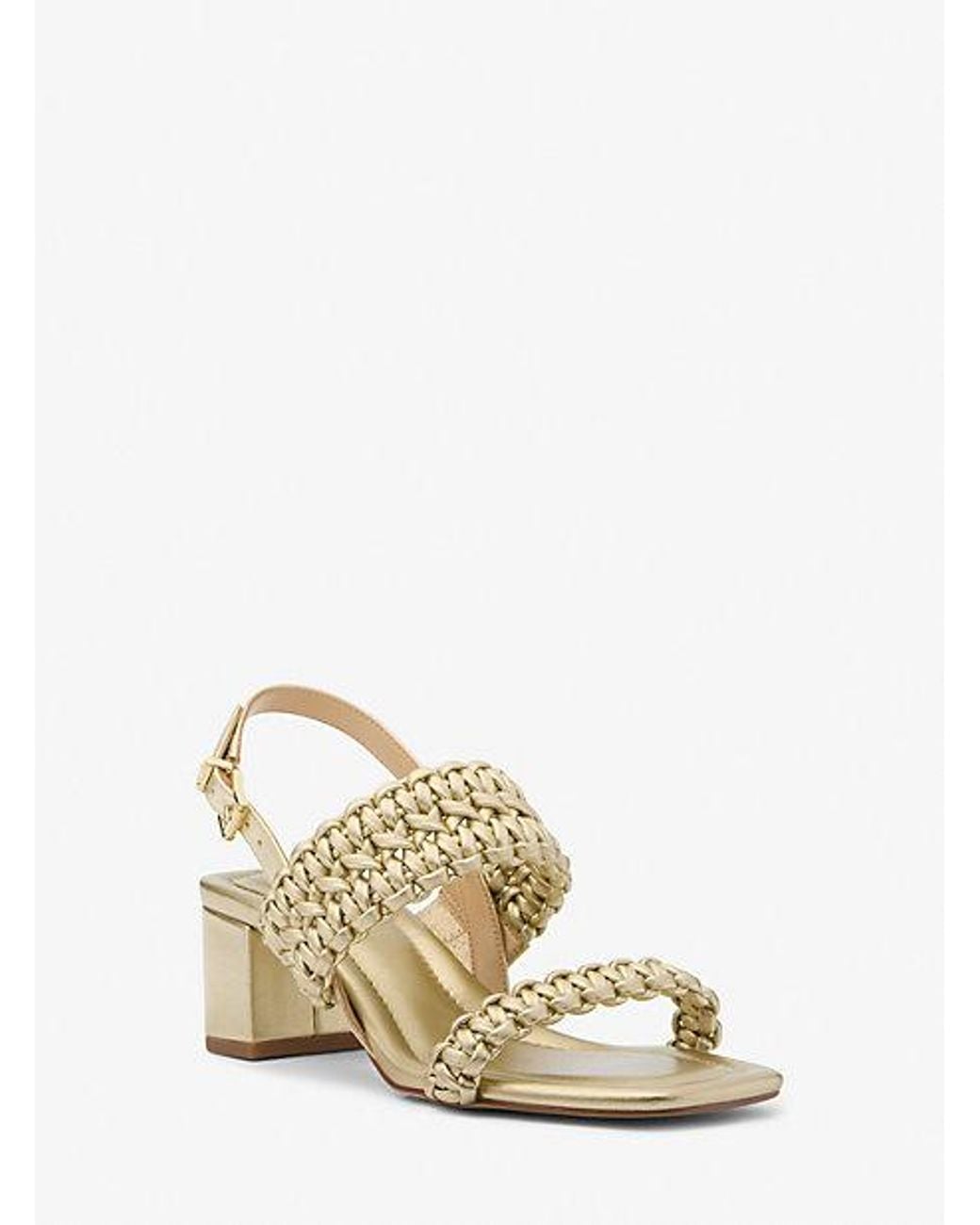 MICHAEL Michael Kors Audrina Metallic Woven Block Heel Sandal in ...
