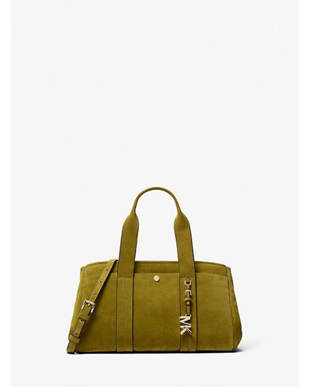 Michael Kors Romee Small Suede Satchel in Green | Lyst