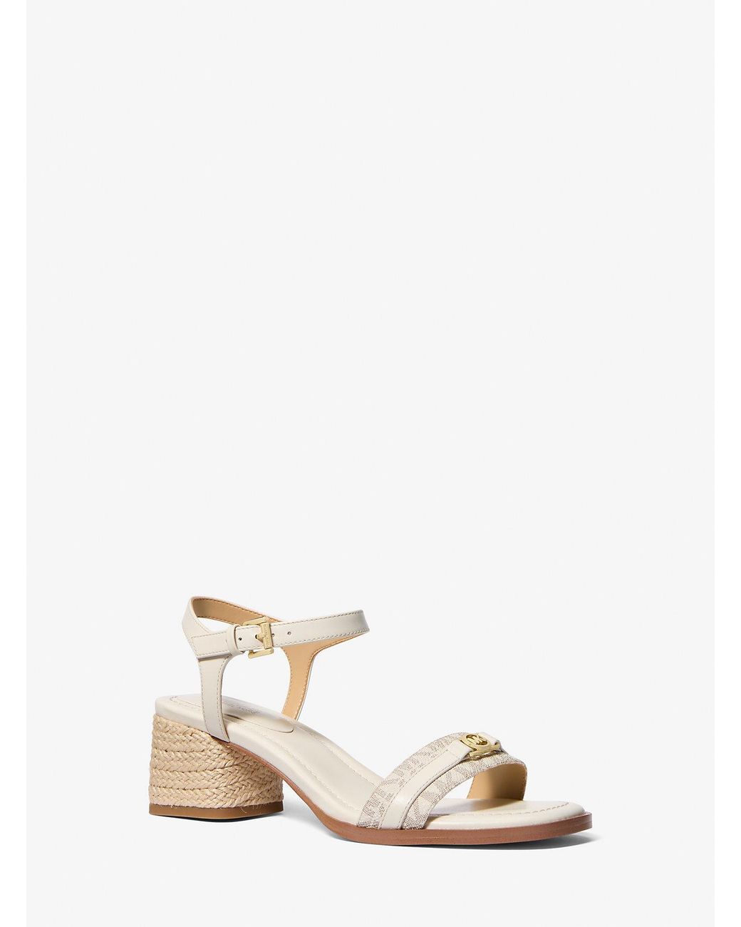 MICHAEL Michael Kors Mandy Signature Logo And Leather Sandal in Natural ...