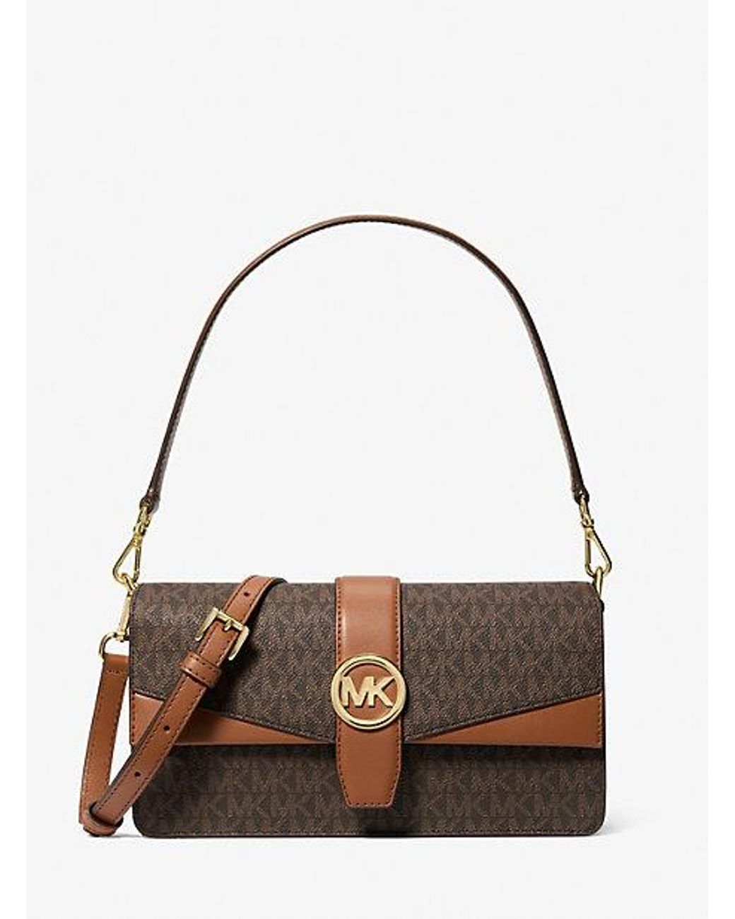 Michael Kors Greenwich Medium Signature Logo Shoulder Bag in Brown | Lyst