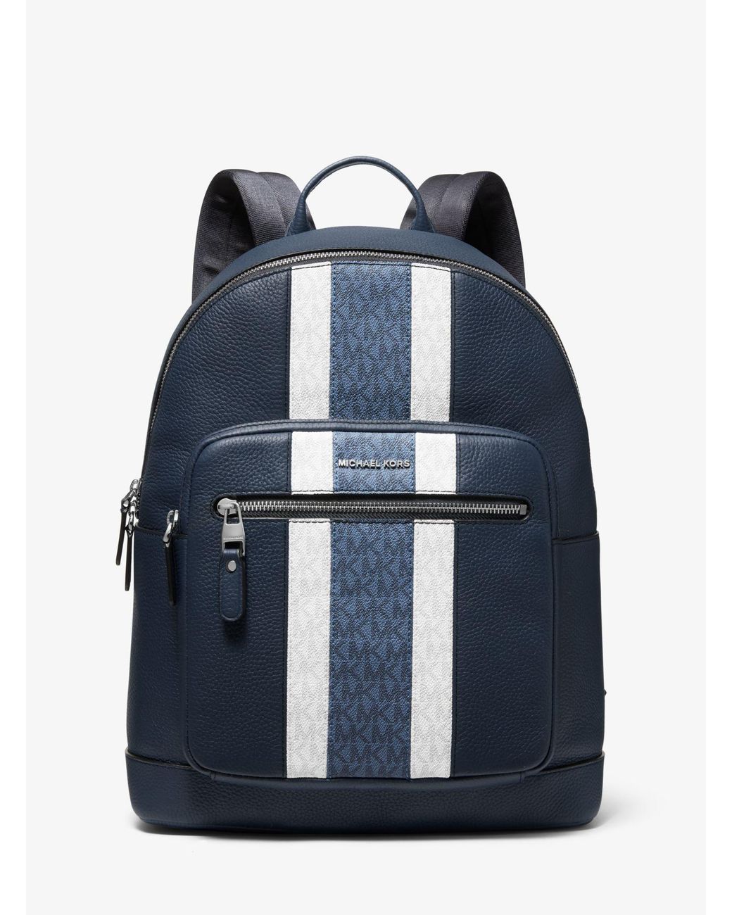 Michael Kors Hudson Pebbled Leather And Logo Stripe Backpack in Blue ...