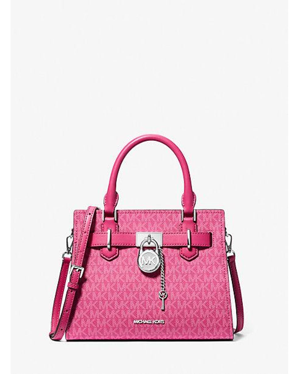 Michael Kors Hamilton Small Signature Logo Satchel in Pink | Lyst