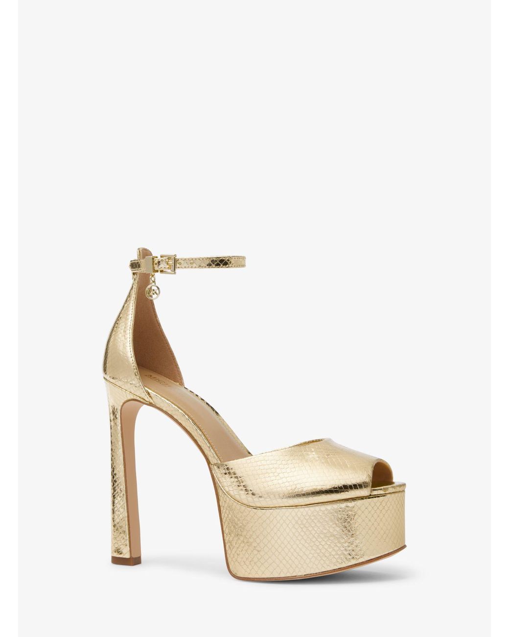 Michael Kors Martina Metallic Snake Embossed Leather Peep-toe Platform ...