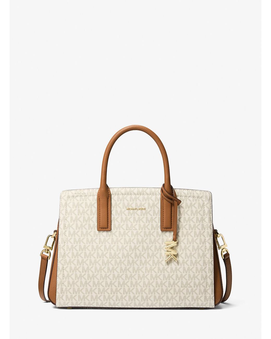 Michael Kors Laila Medium Signature Logo Satchel in Natural | Lyst UK