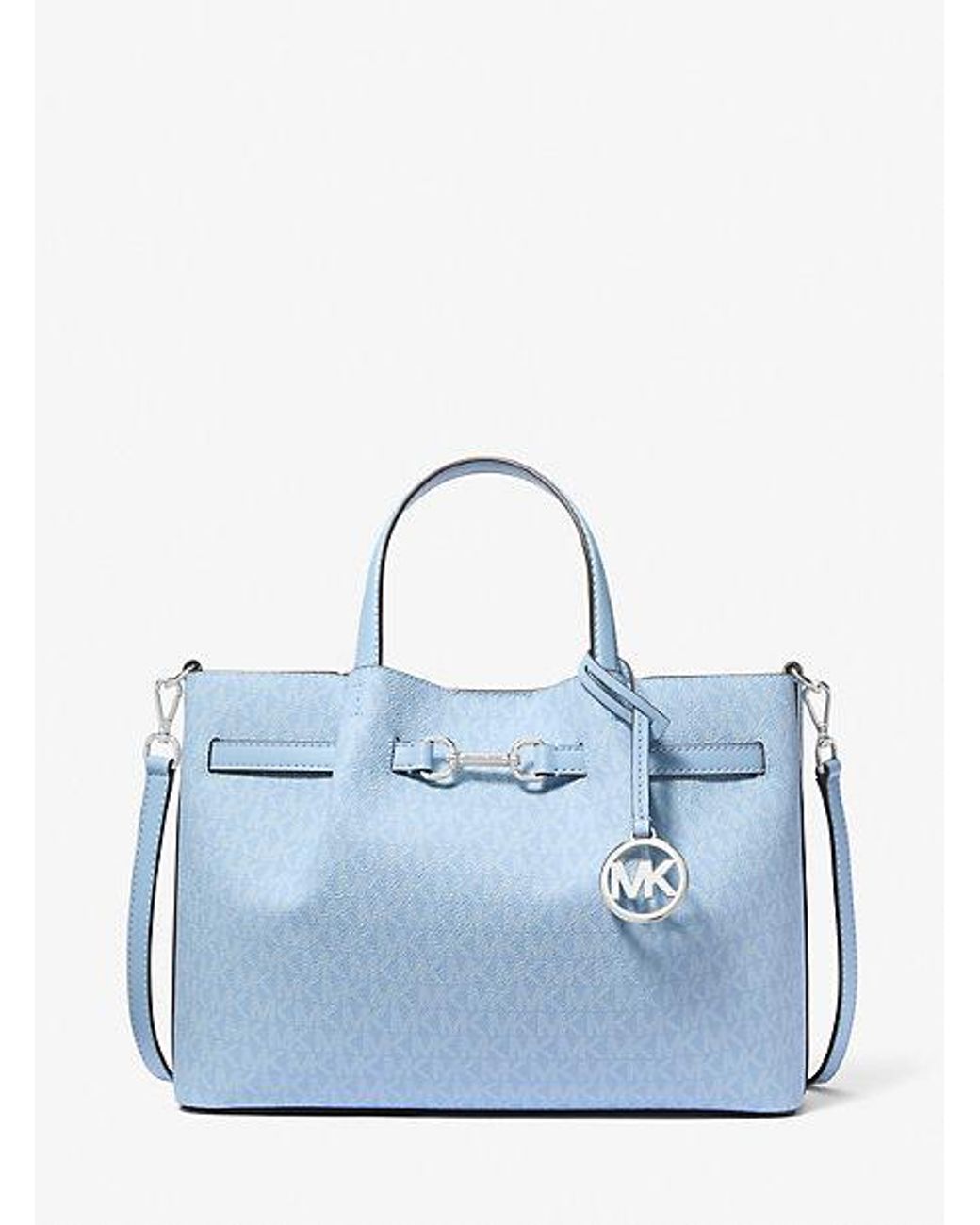 Michael Kors Carson Medium Signature Logo Satchel in Blue | Lyst