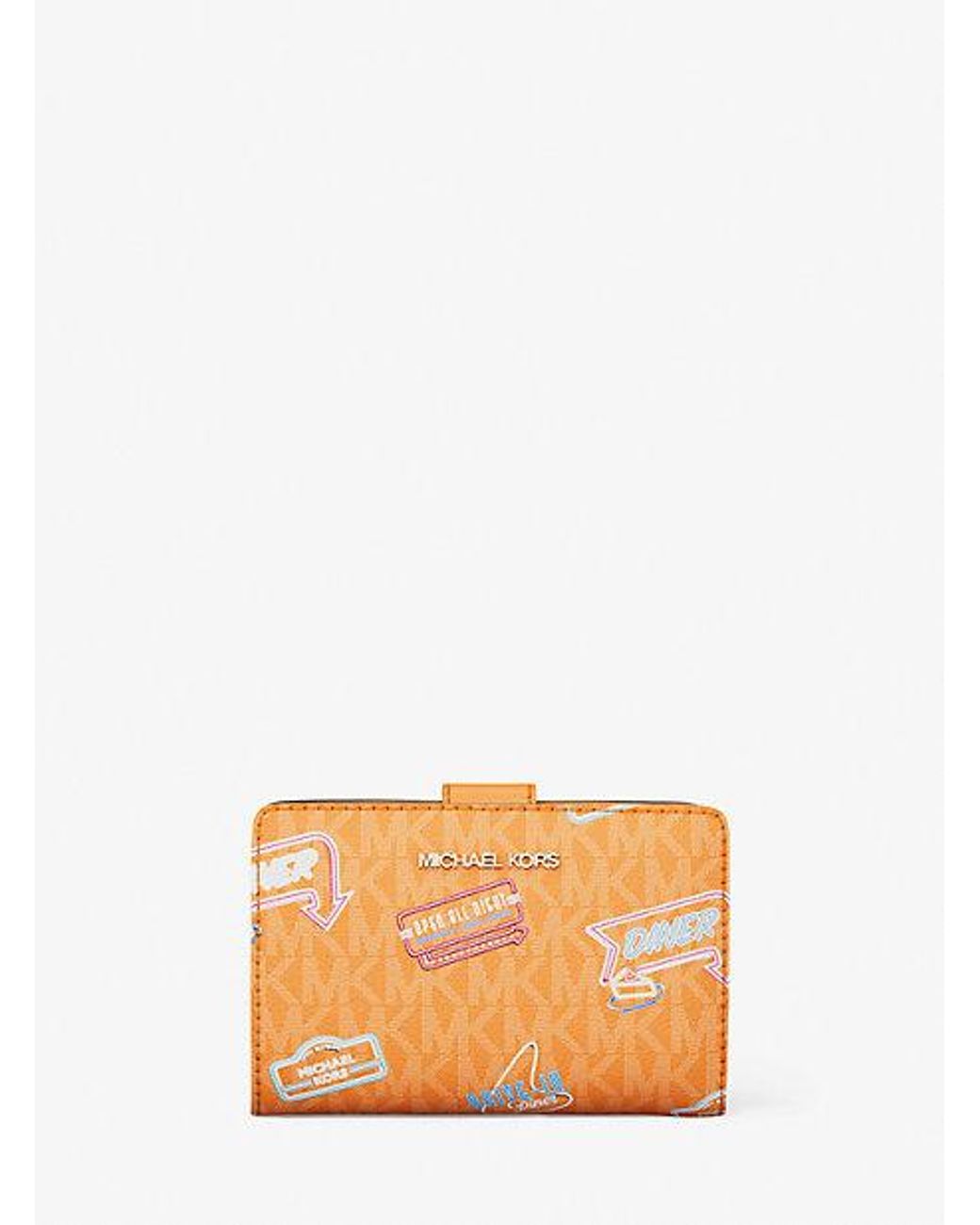 Michael Kors Jet Set Printed Signature Logo Bi-Fold Wallet in Orange | Lyst