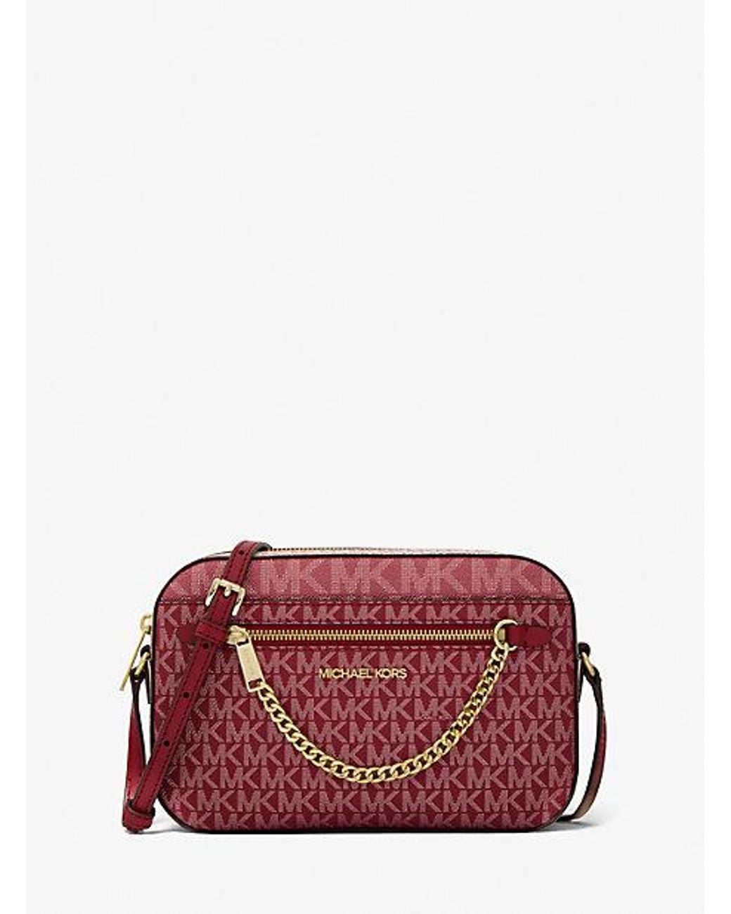 Michael Kors Jet Set Large Metallic Signature Logo Crossbody Bag in Red ...