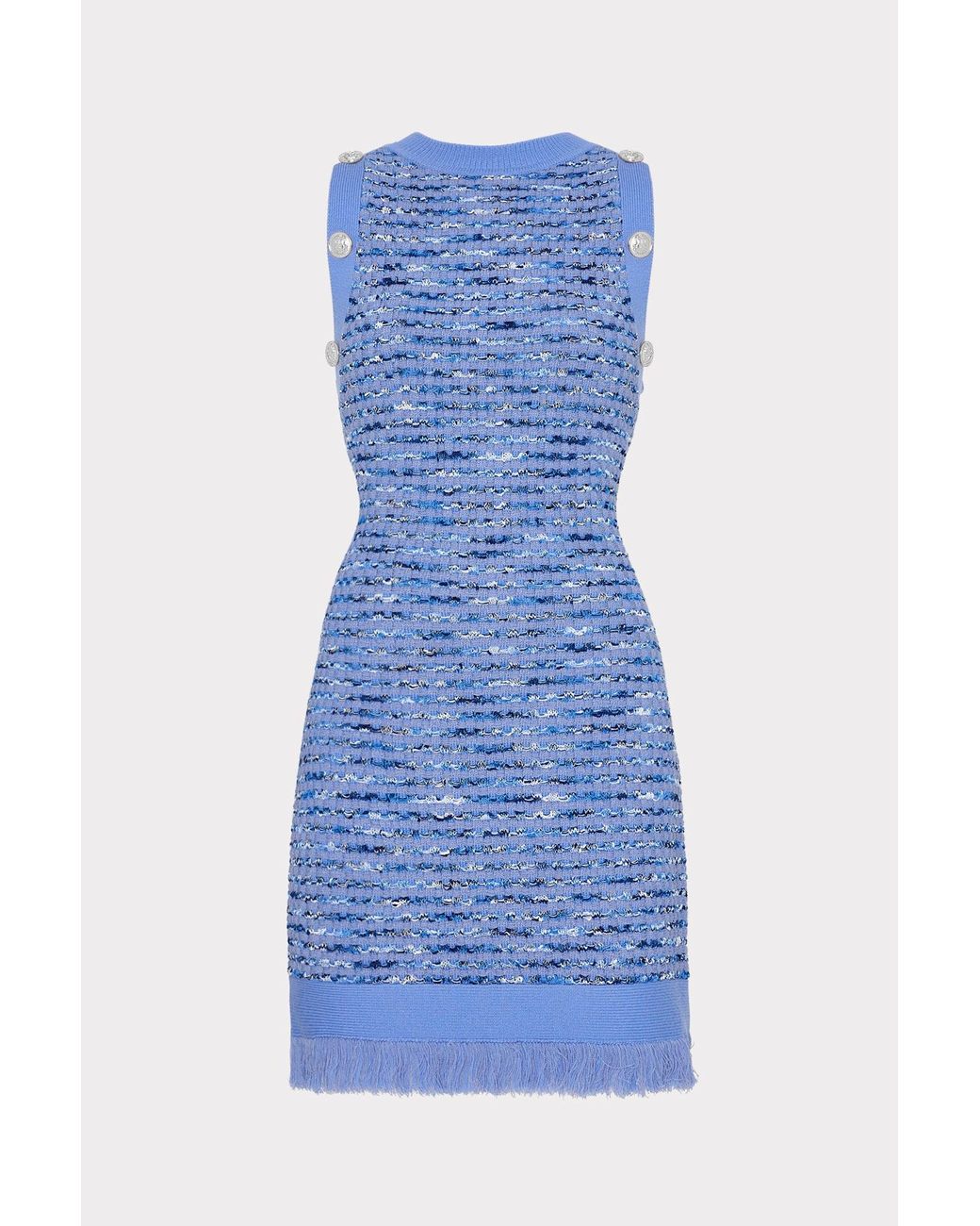 MILLY Textured Fringe Knit Mini Dress in Blue | Lyst