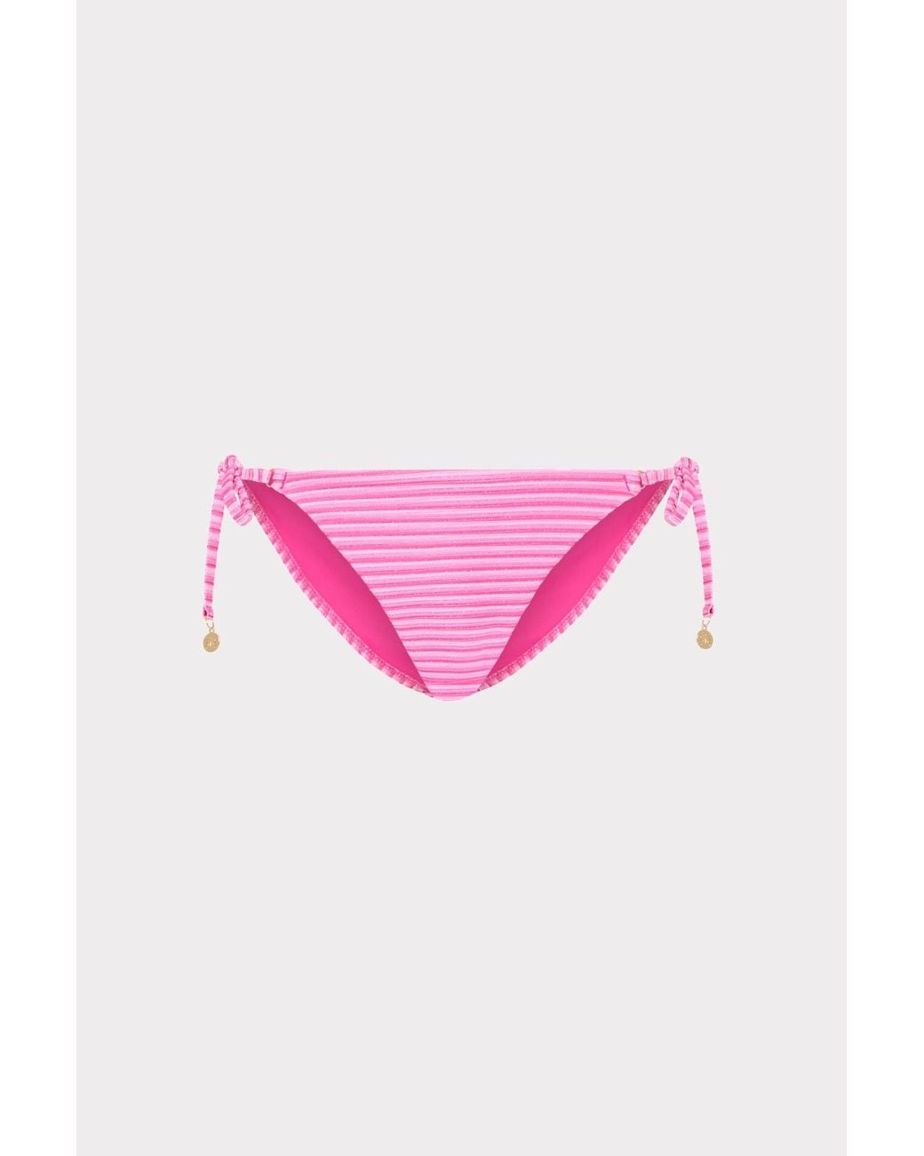 MILLY Stripe String Bikini Bottom in Pink | Lyst
