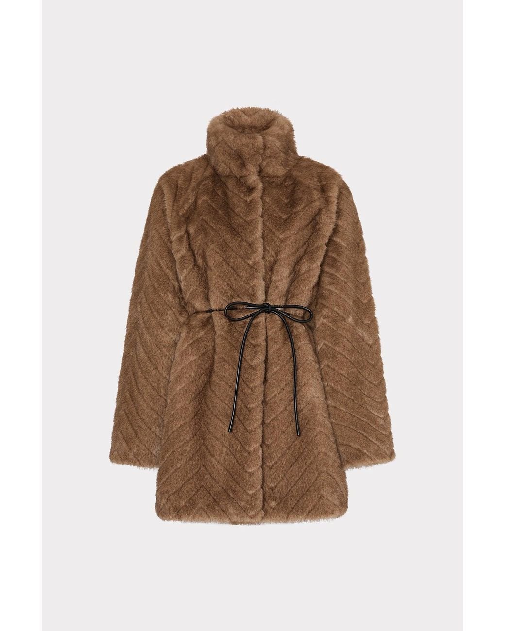 MILLY Amia Chevron Faux Fur Coat in Brown | Lyst