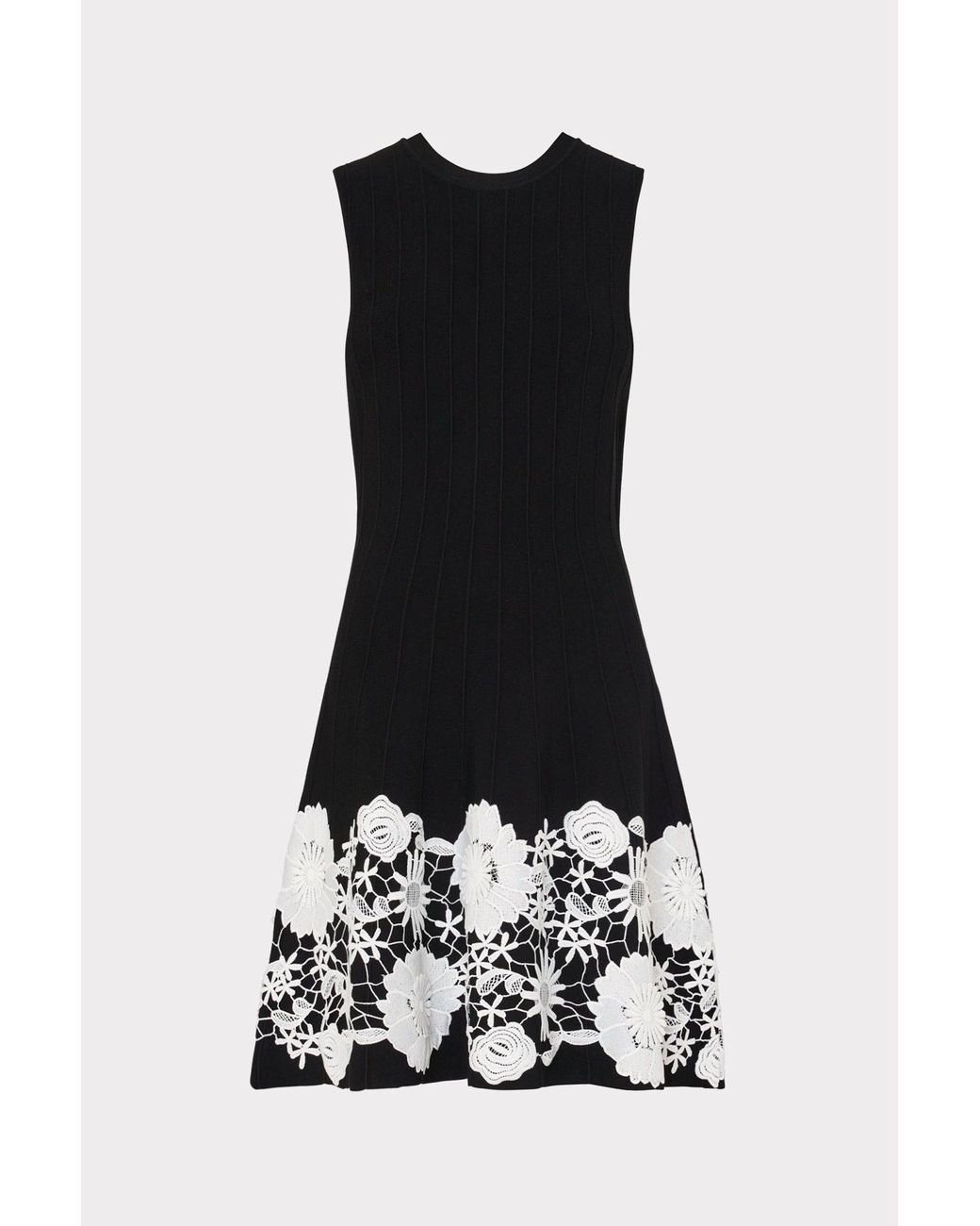 MILLY Sleeveless Lace Trim Fit And Flare Dress in Black | Lyst