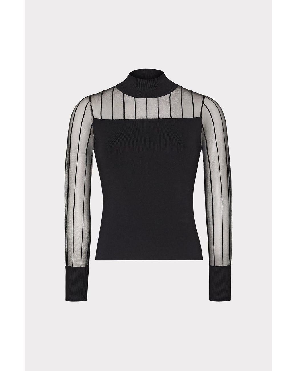 MILLY Krissy Sheer Knit Mockneck Top in Black | Lyst