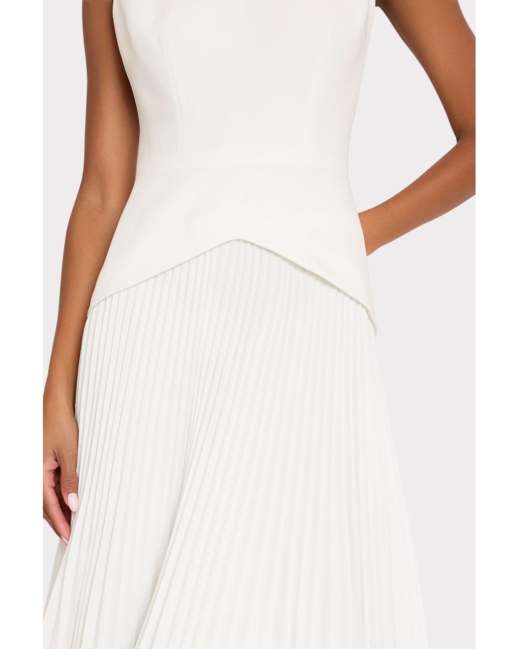 MILLY Haddy Pleated Midi Dress in White | Lyst