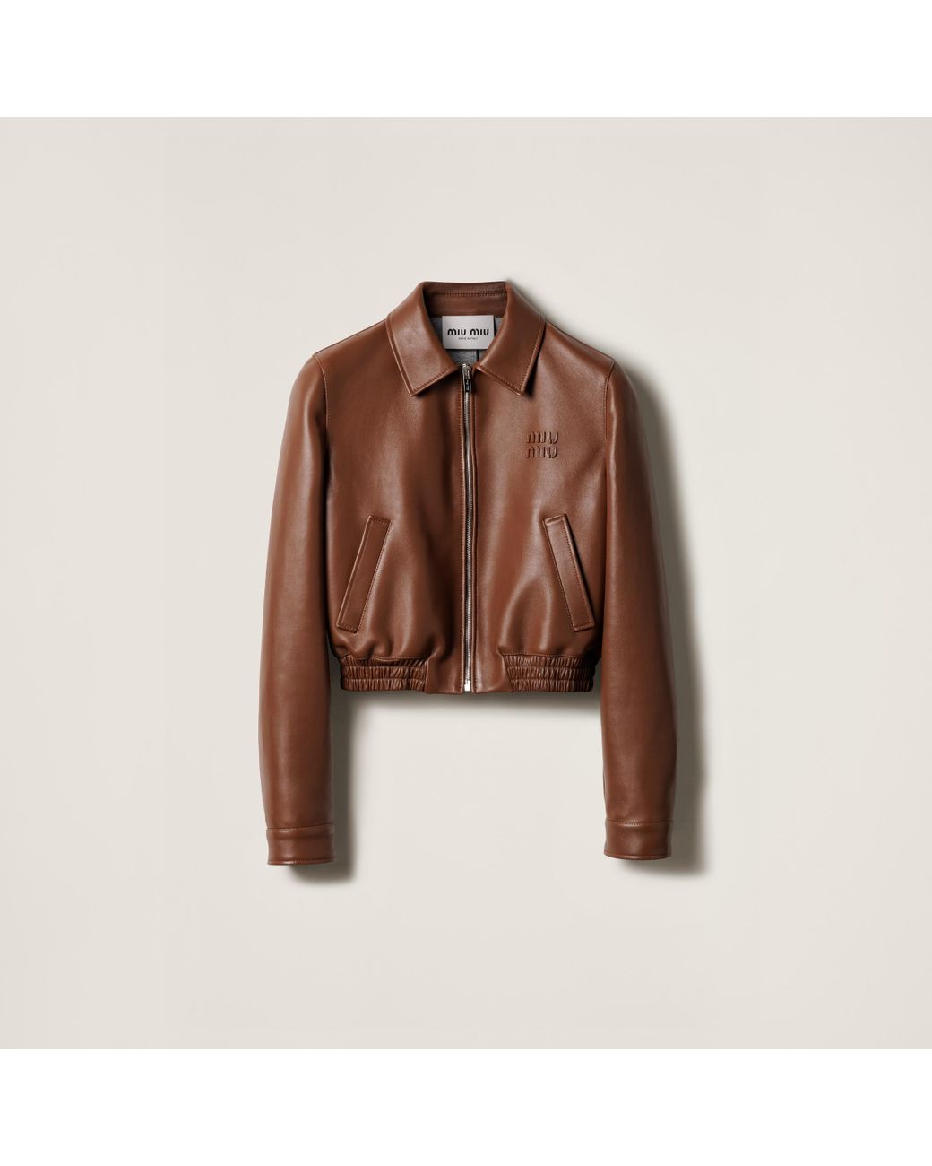 Miu Miu Plongé Nappa Leather Blouson Jacket in Brown | Lyst
