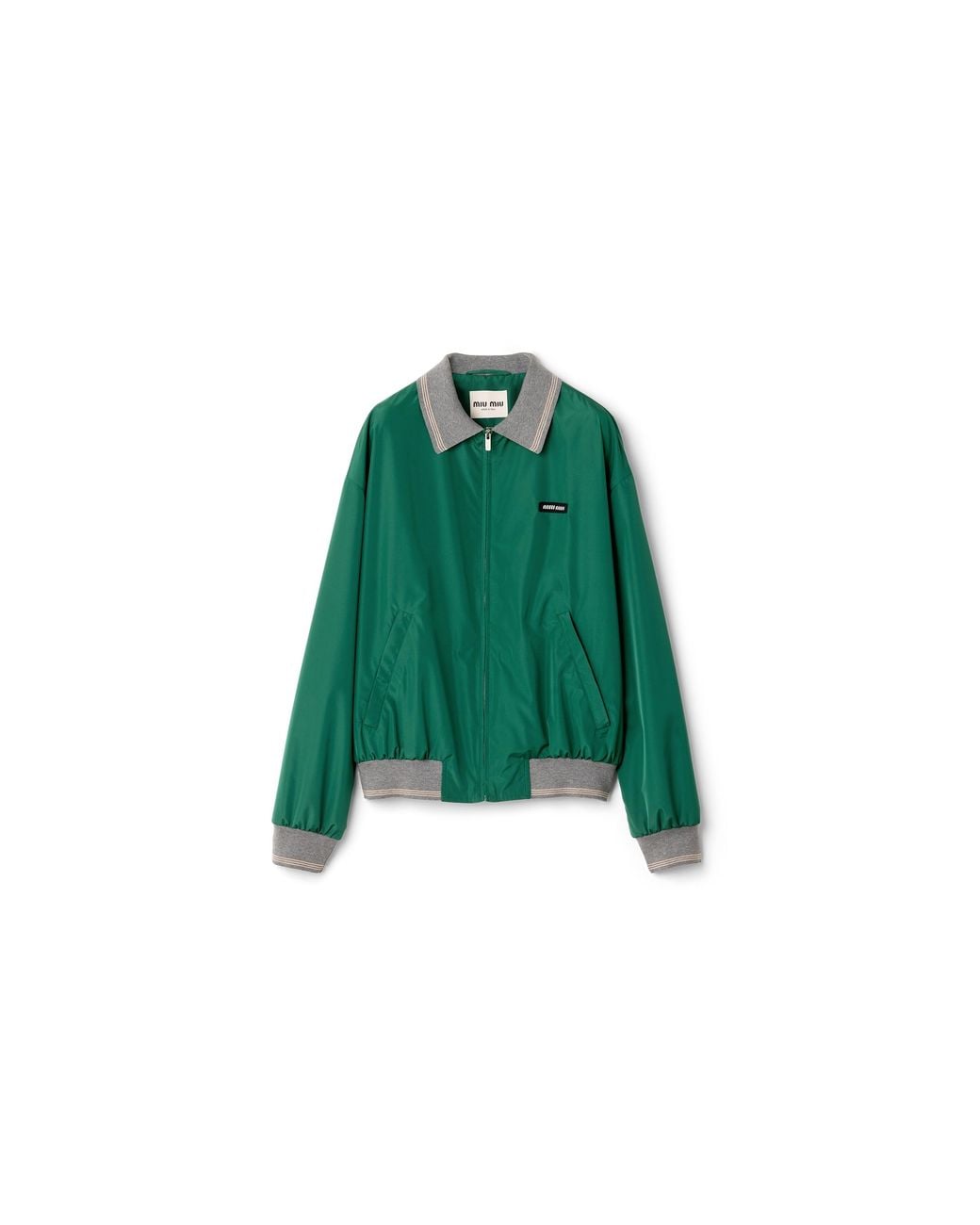 Miu Miu Technical Poplin Bomber Jacket in Green | Lyst UK