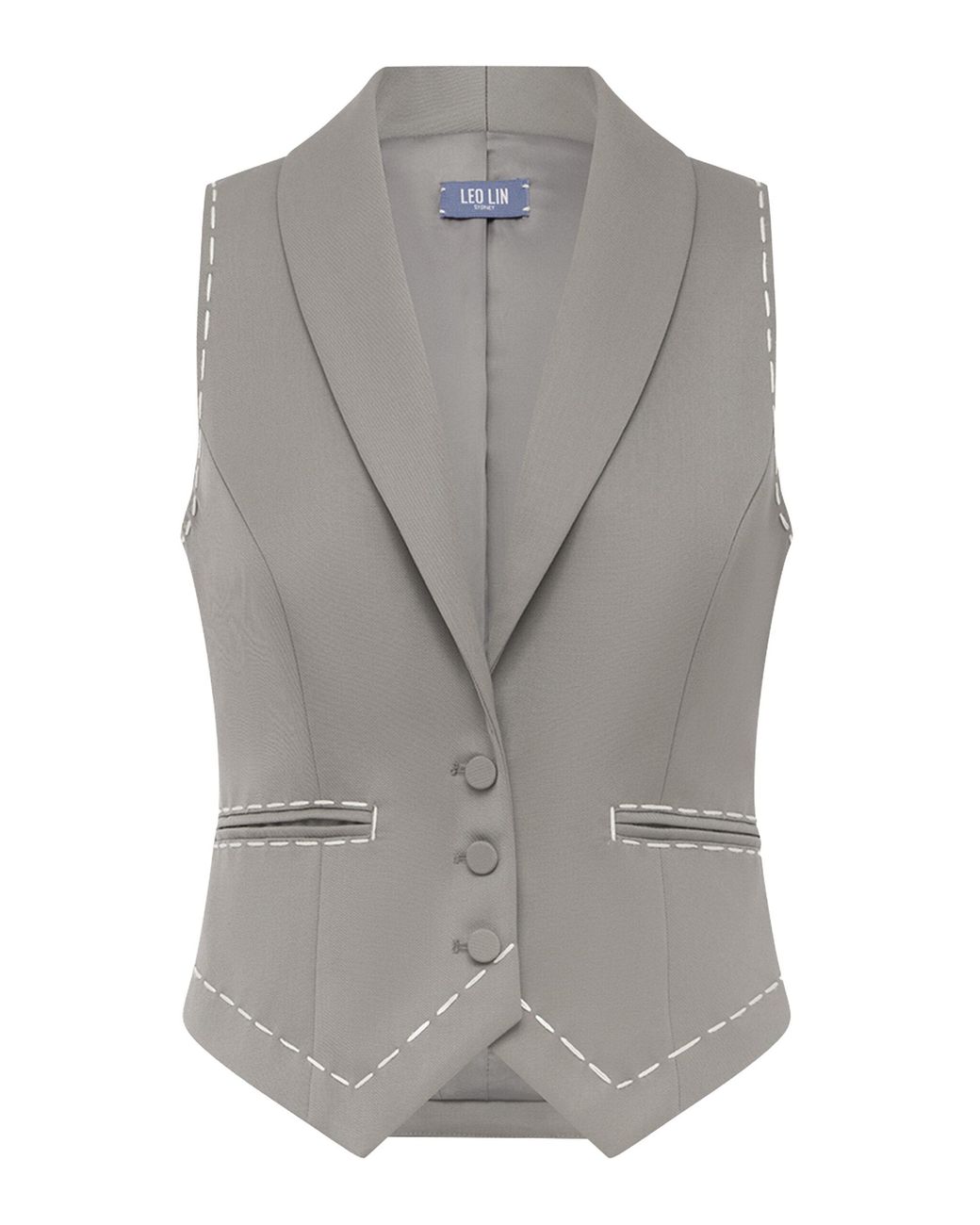 LEO LIN Charli Topstitched Wool Vest in Grey | Lyst UK