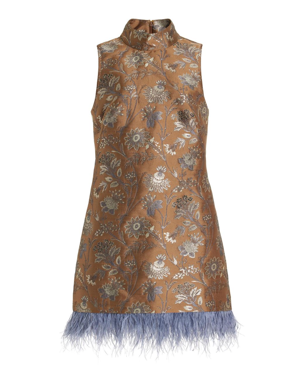 Cara Cara Tay Feather-trimmed Jacquard Mini Dress in Natural | Lyst