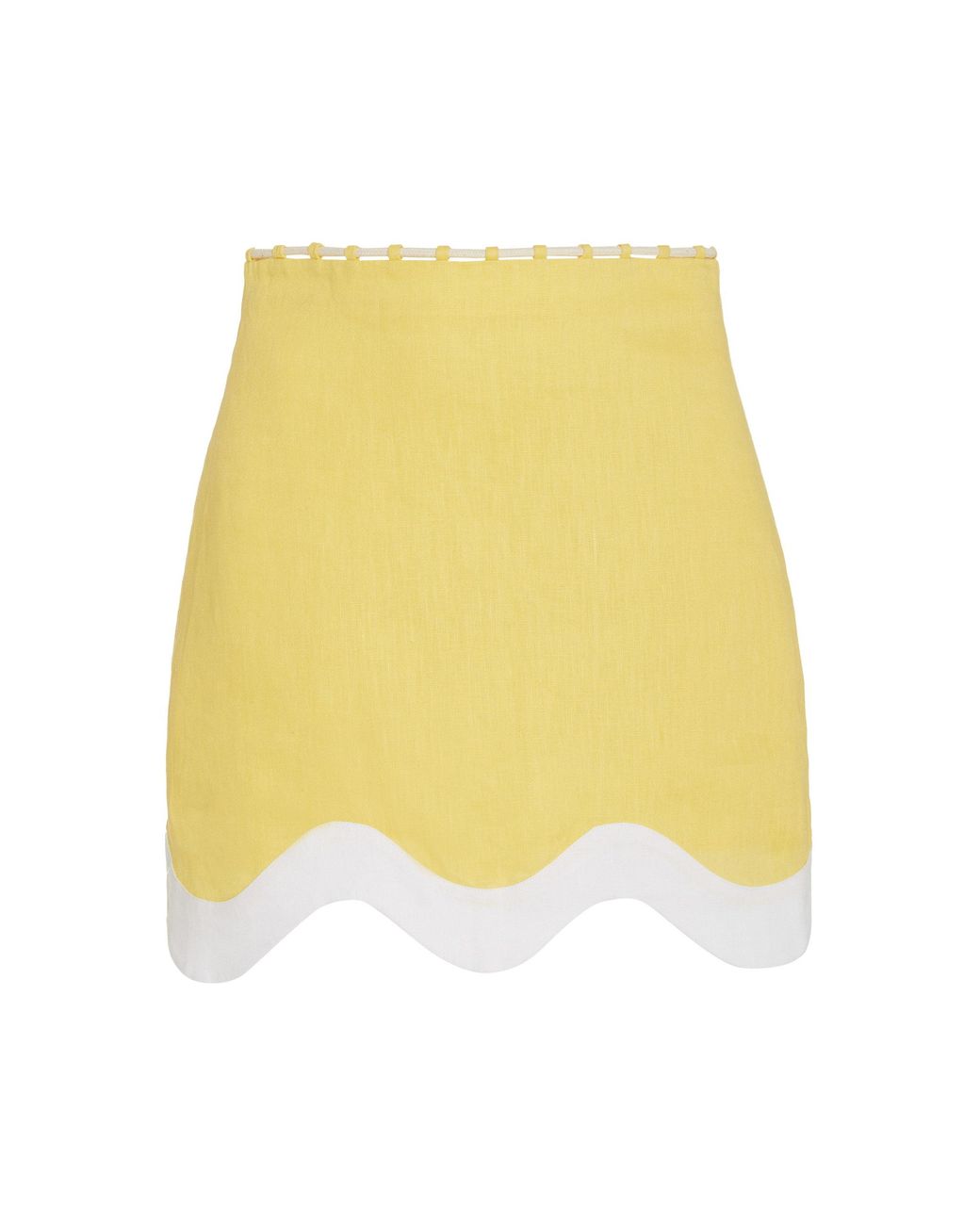 Staud Arianna Scalloped Linen Mini Skirt In Yellow Lyst