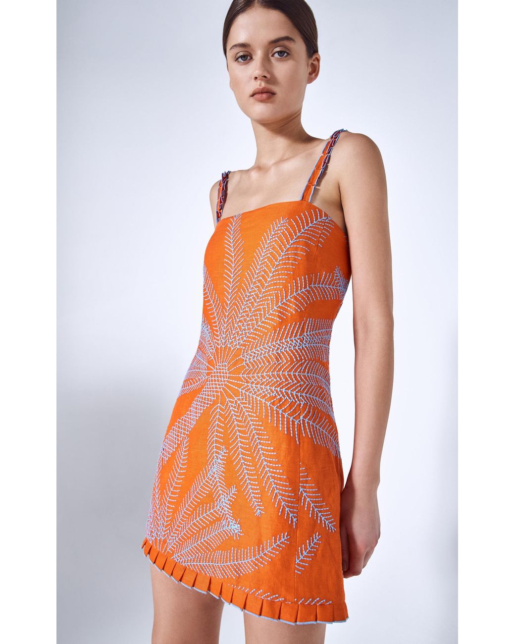Alexis Rosen Embroidered Mini Dress In Orange Lyst