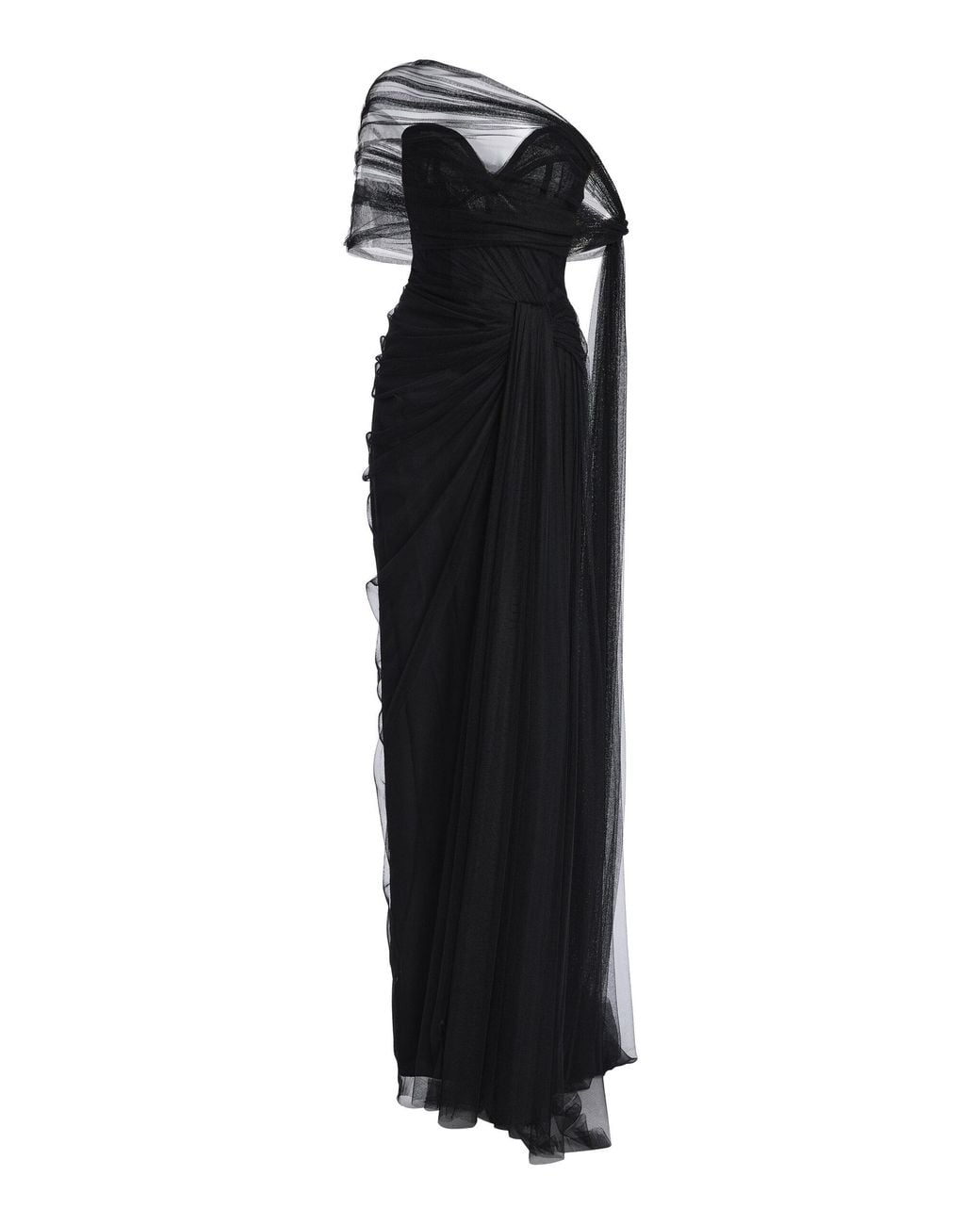 Monique Lhuillier Strapless Draped Gown With Detachable Wrap in Black ...