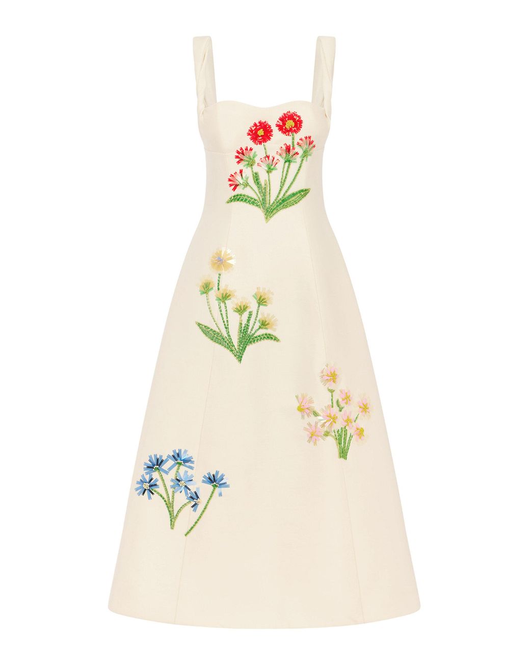 LEO LIN Beatrice Floral Bead-Embellished Wool-Silk Midi Dress in White ...