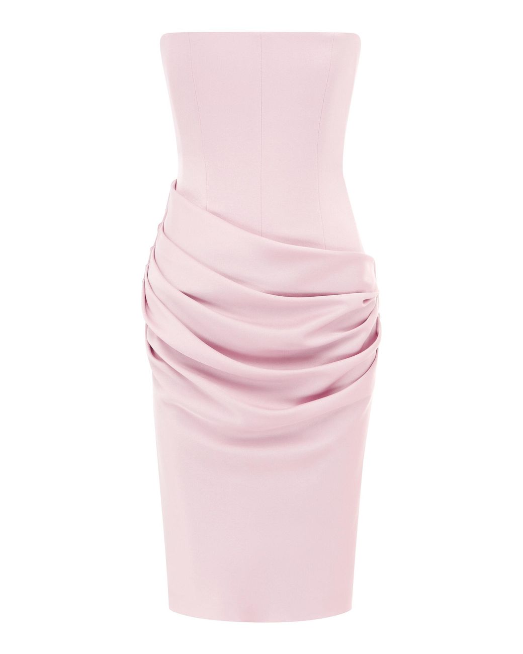 Alex Perry Strapless Draped Satin Crepe Midi Dress in Pink | Lyst