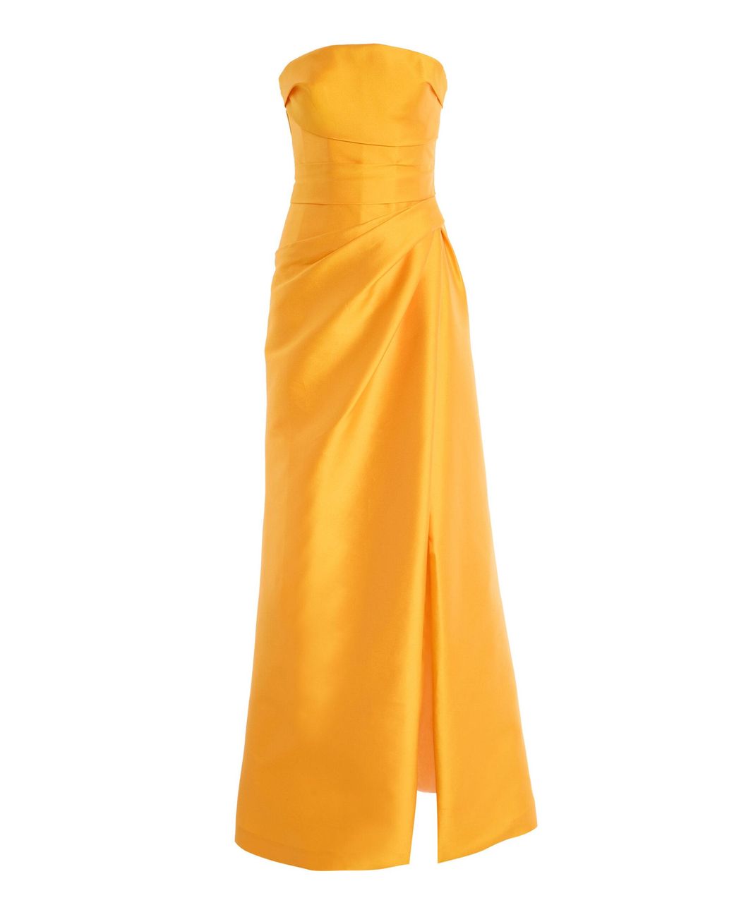 Monique Lhuillier Strapless Draped Gown With Slit in Yellow | Lyst