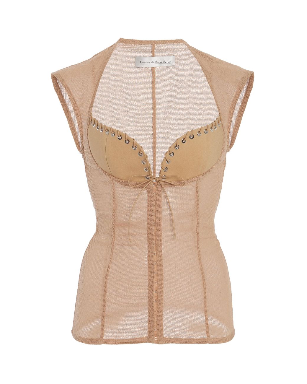 Ludovic de Saint Sernin Robin Sheer Mesh Bustier Top in Natural | Lyst UK