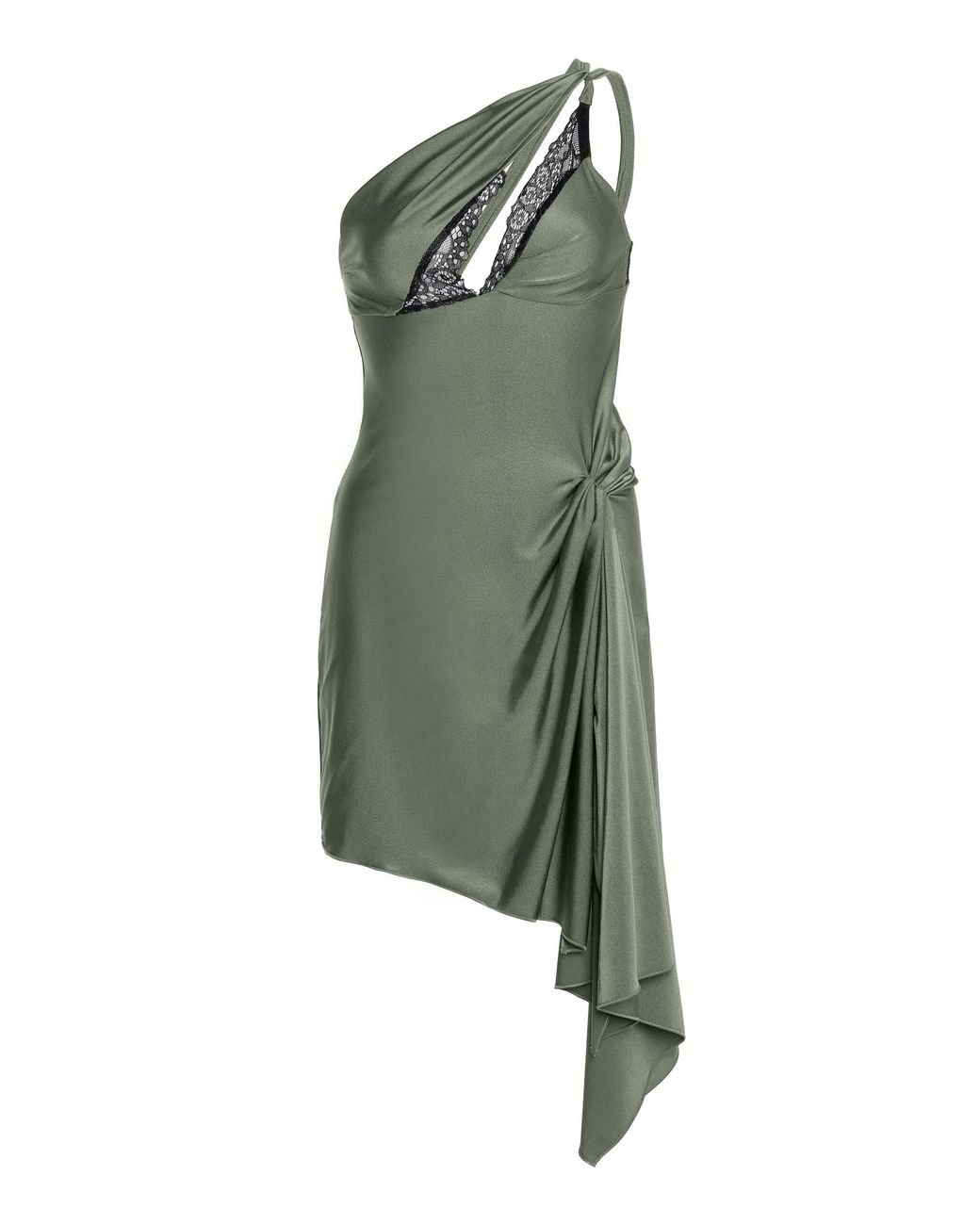 Coperni Asymmetric Satin Mini Dress in Green | Lyst