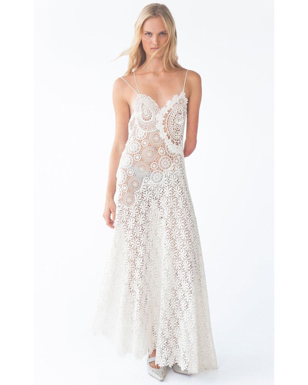 KETTEL ATELIER Dalia Asymmetric Crochet Maxi Dress in White | Lyst UK