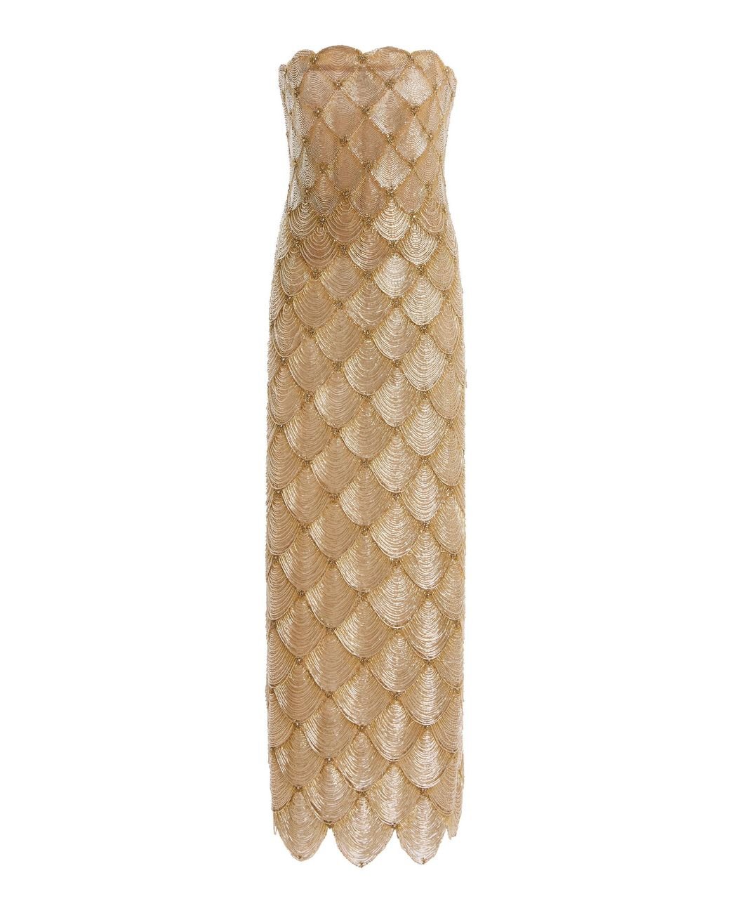 Oscar de la Renta Bugle-Beaded Scallop Gown in Natural | Lyst UK