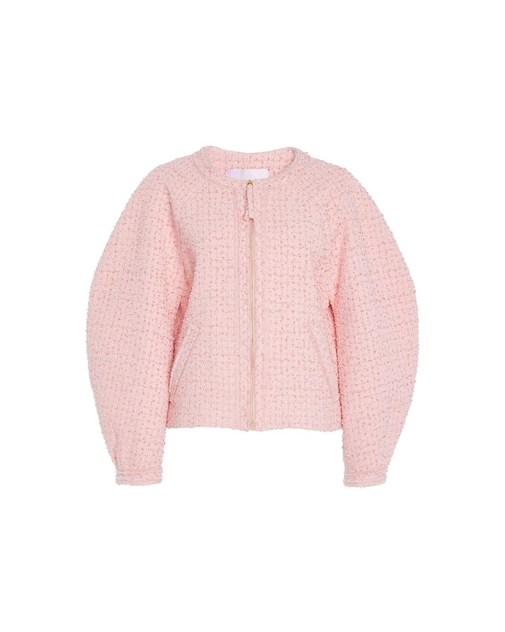 Carolina Herrera Collarless Tweed Jacket in Pink | Lyst