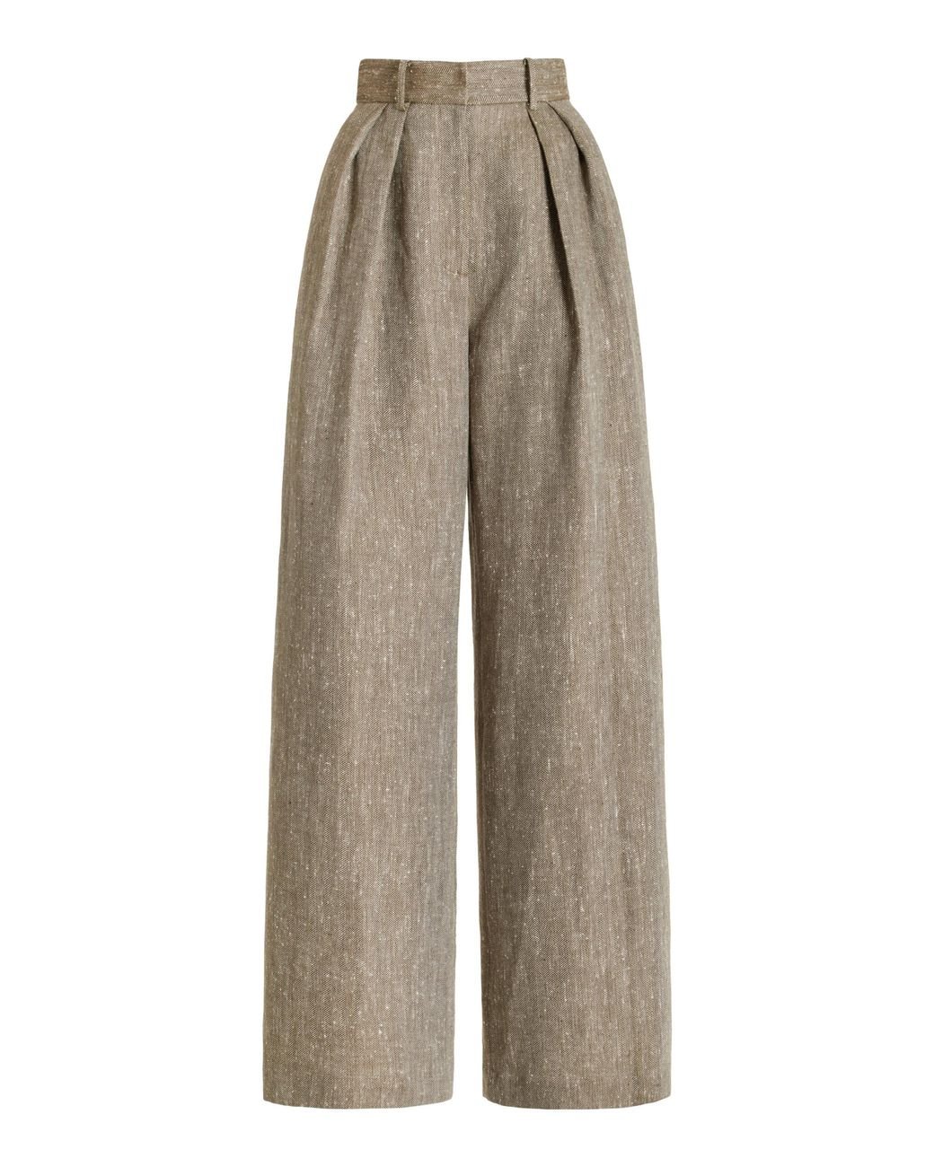 Brandon Maxwell Herringbone Linen-silk Wide-leg Pants in Natural | Lyst