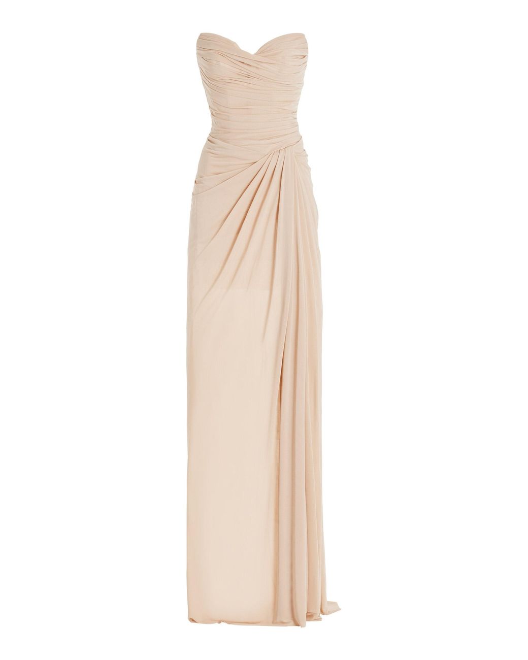 Monique Lhuillier Strapless Draped Matte Jersey Gown in Natural | Lyst