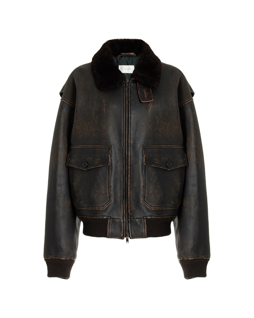 The Row Adonis Shearling-trimmed Leather Aviator Jacket in Black | Lyst UK