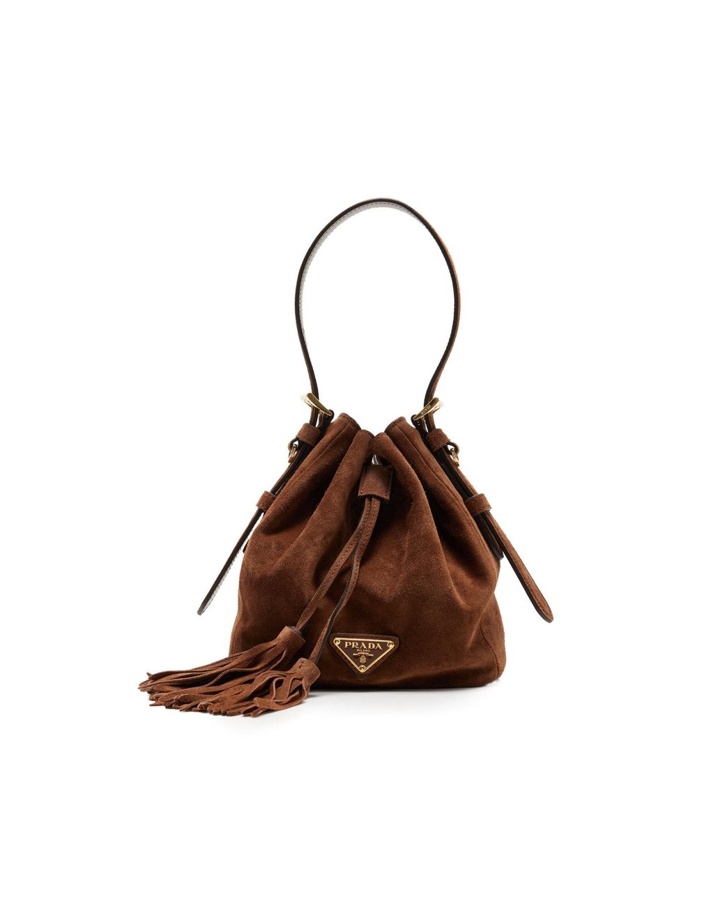 Prada Suede Bucket Bag in Brown | Lyst