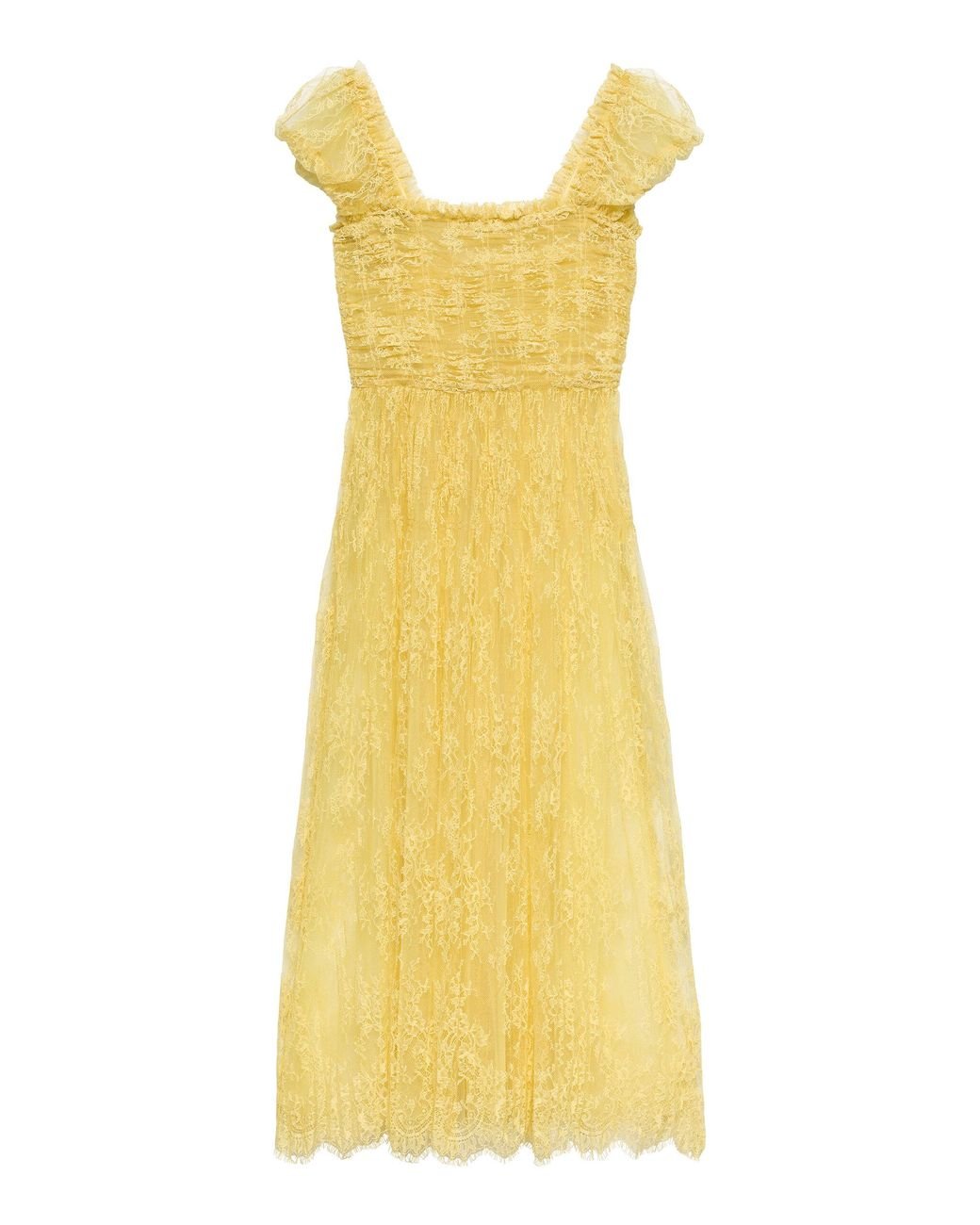 Doen Pamelina Smocked Lace Midi Dress in Yellow | Lyst