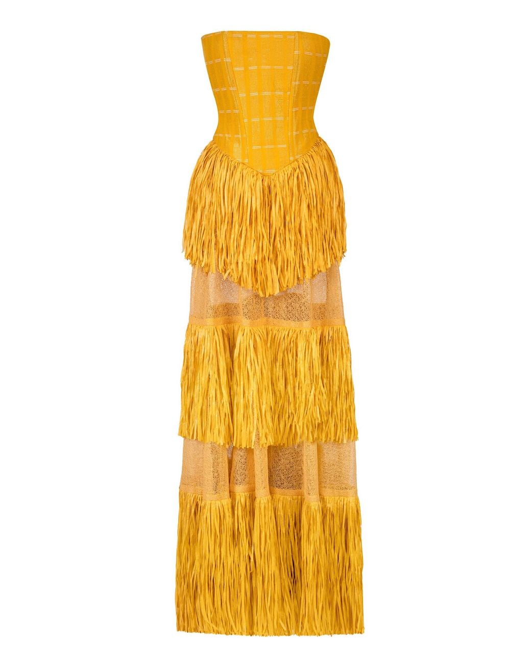 Kilentar Ano Tiered Fringe Maxi Dress in Yellow | Lyst UK