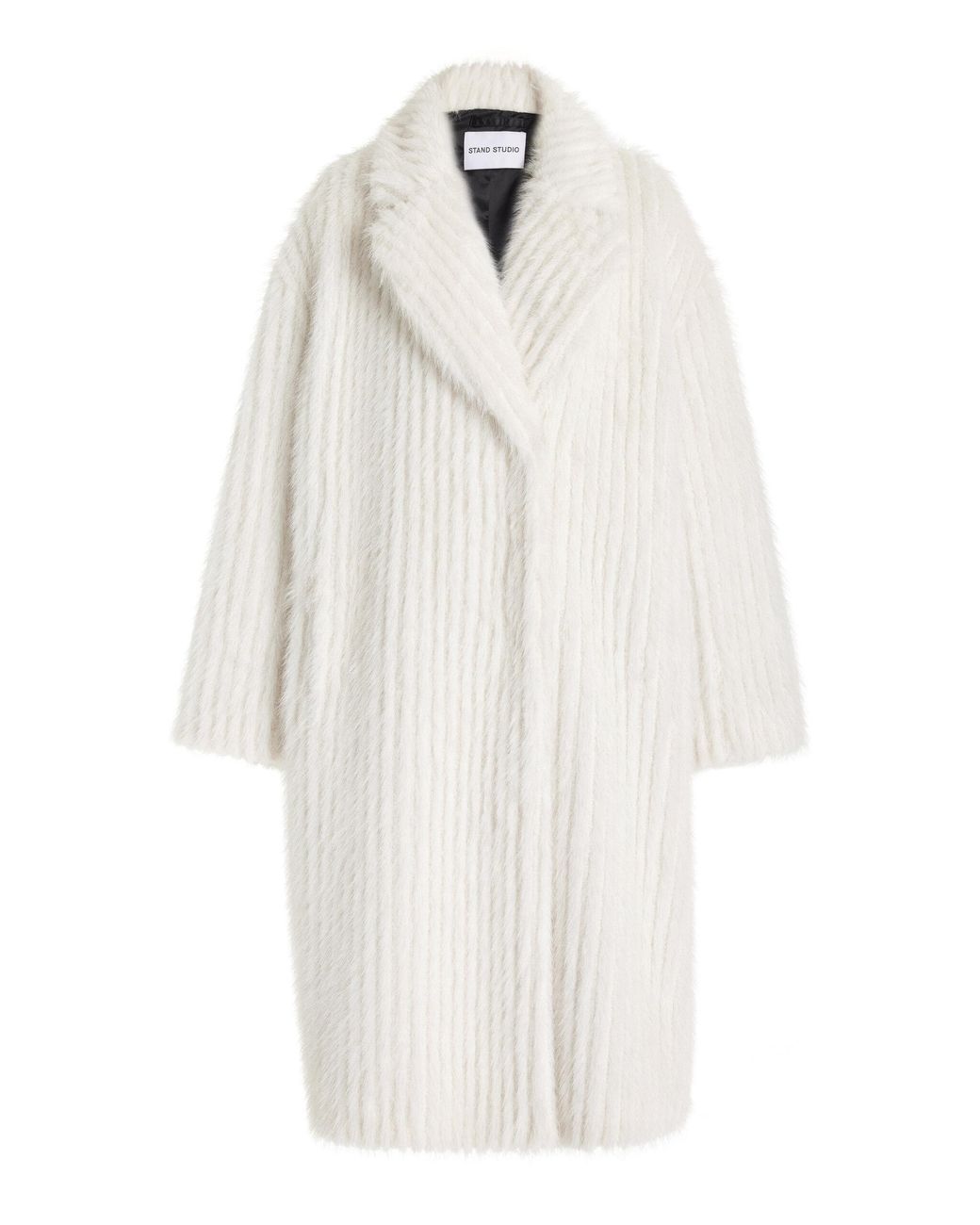Stand Studio Genevieve Ribbed Faux Fur Coat in White | Lyst UK