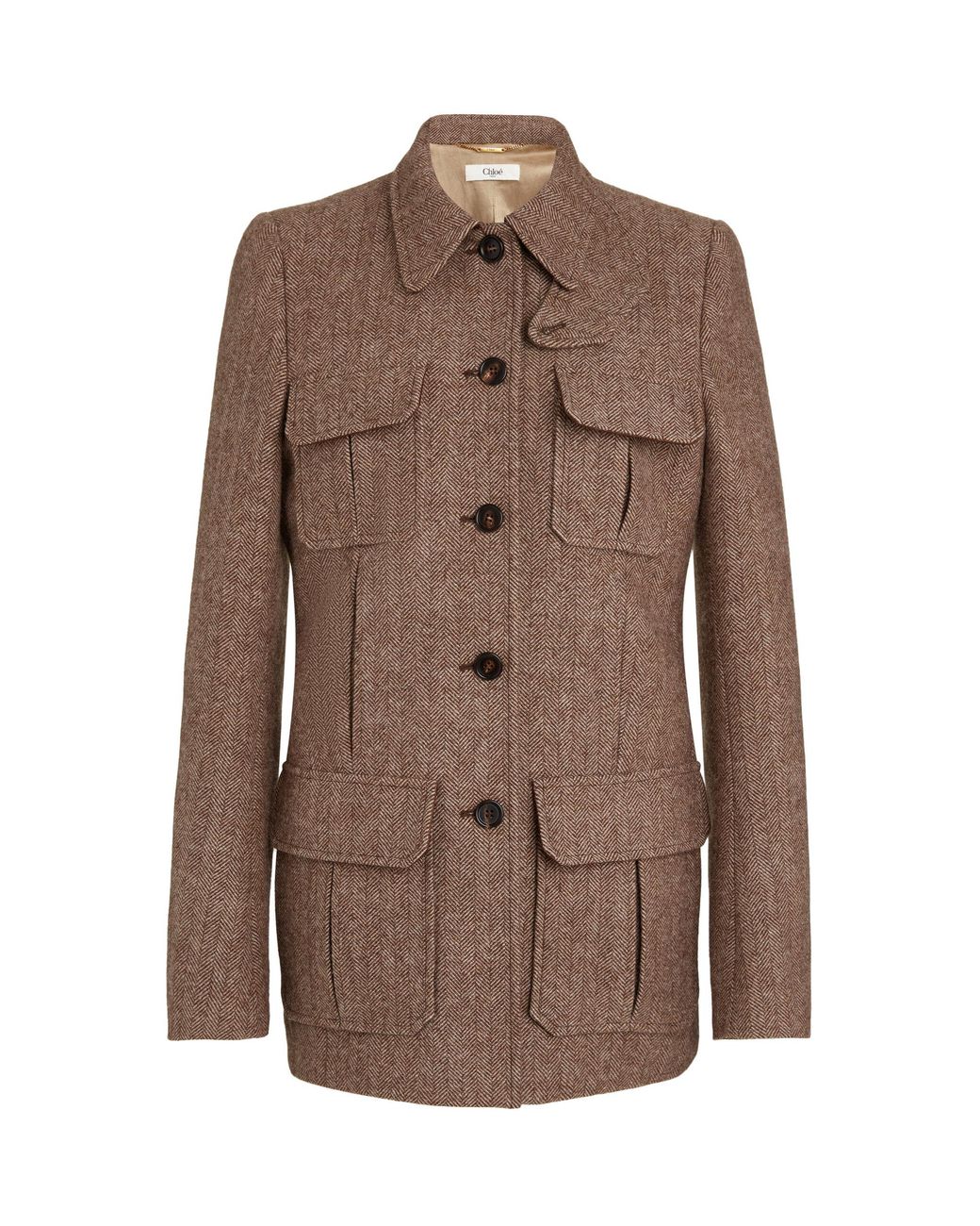 Chloé Pocket-detailed Herringbone Wool Jacket in Brown | Lyst